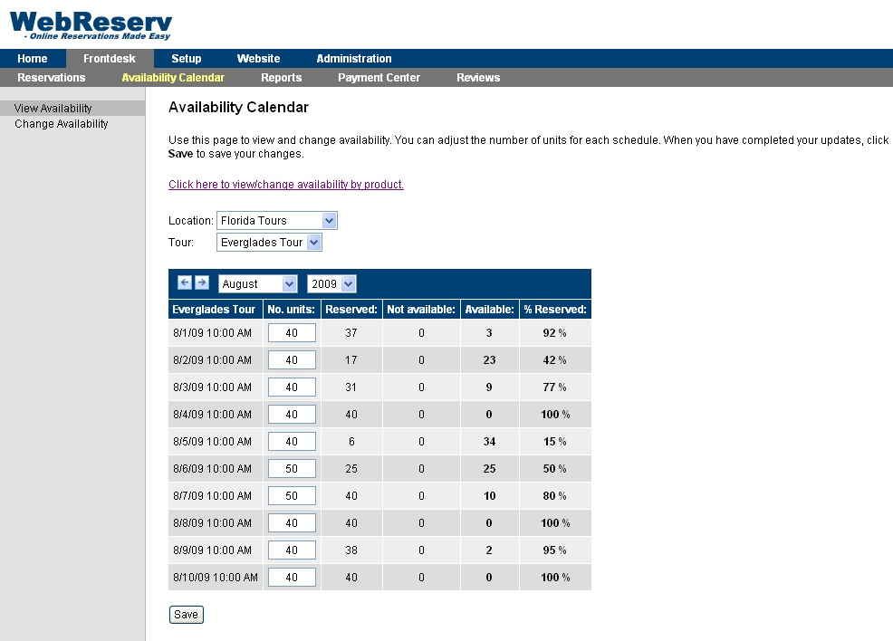 New availability list for scheduled tours and trips